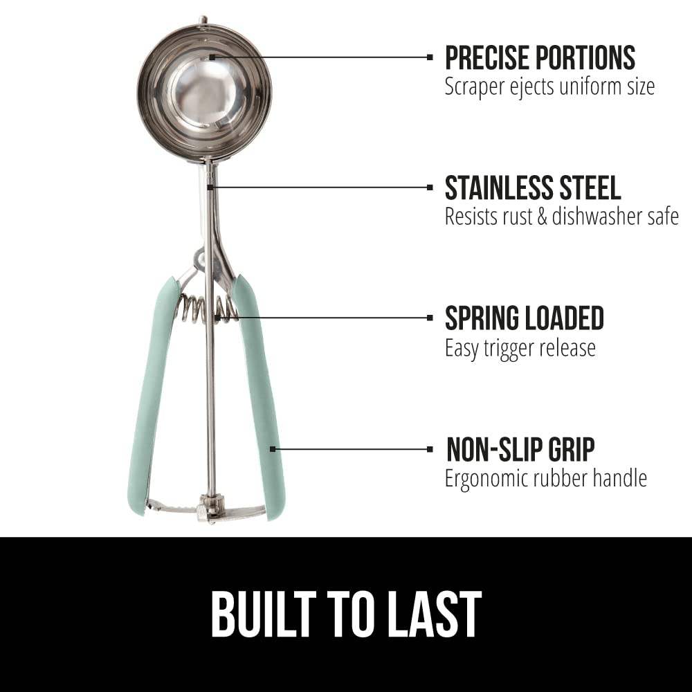 Gorilla Grip Stainless Steel Multipurpose BPA-Free Spring Scoop, 2 TBSP, Melon Ballers, Cookie Dough Scoops, Perfect Portion Sizes, Easy Squeeze and Clean Release, Scooper Size 30, Mint