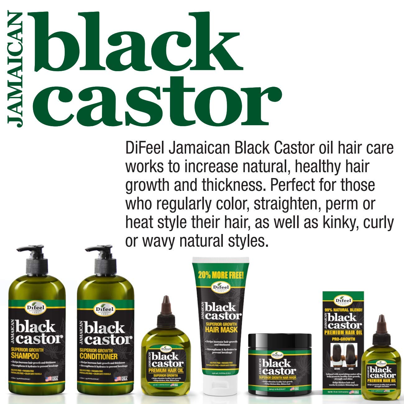 Difeel Superior Growth Jamaican Black Castor Shampoo 12 oz. - Sulfate Free Shampoo made with Natural Ingredients