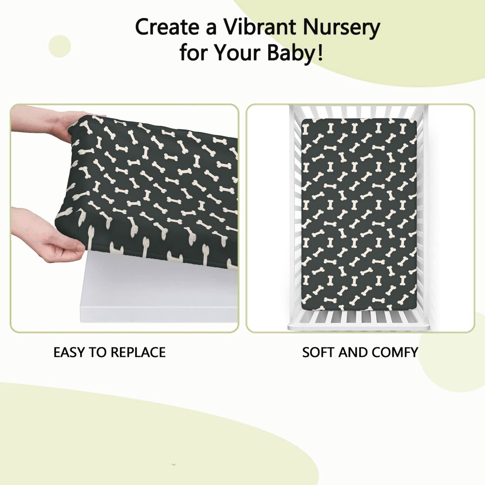 Dog Bone Themed Fitted Crib Sheet,Standard Crib Mattress Fitted Sheet Ultra Soft Material-Baby Crib Sheets for Girl or Boy, 28β x52β,Ivory and Charcoal Grey