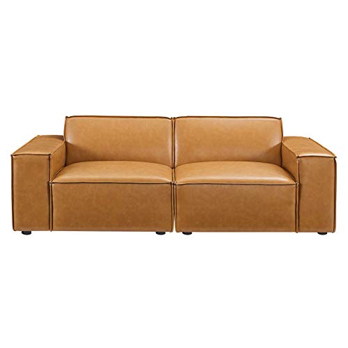 Modway Restore Vegan Leather Sectional Sofa Loveseat in Tan