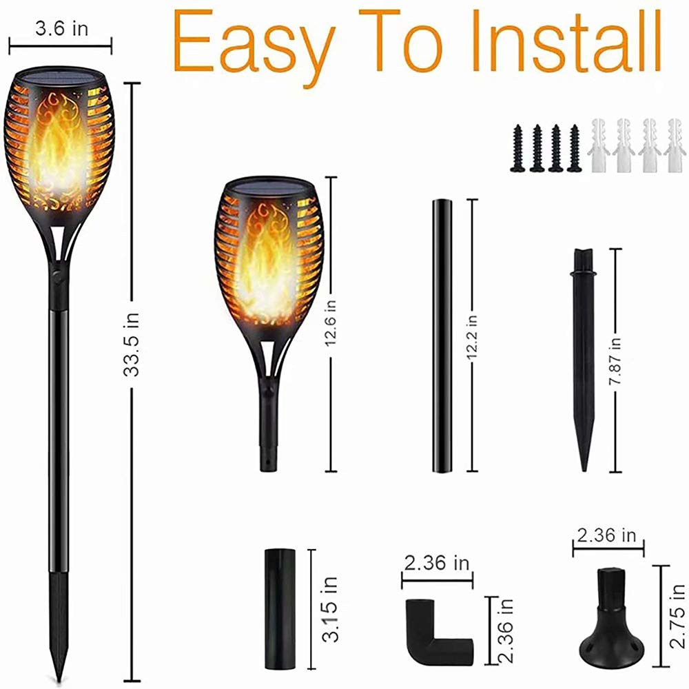Solar Lights,Waterproof Flickering Flames Torches Lights Outdoor Solar Light Landscape Decoration Lighting Dusk to Dawn Auto On/Off Security Torch Light for Pathway, Patio, Yard, Garden (2 Packs)