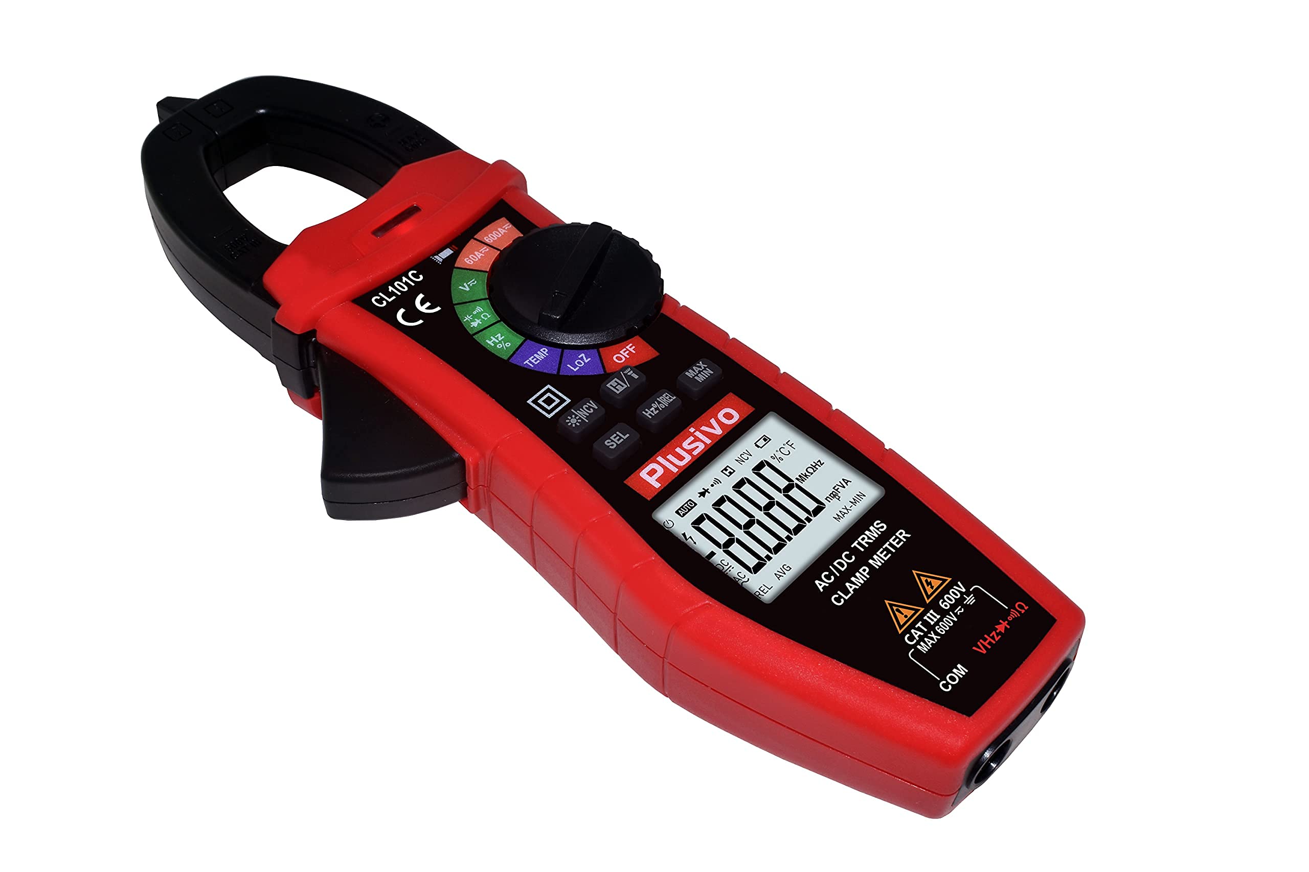 Digital Clamp Meter, Multimeter Voltage Tester Auto-ranging, Measures Current Voltage Temperature Capacitance Resistance Diodes Continuity (AC/DC Current Clamp Meter) from Plusivo