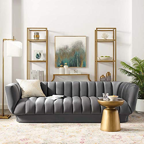 Modway Sofa Entertain Vertical Channel Tufted Performance Velvet Couch in Gray