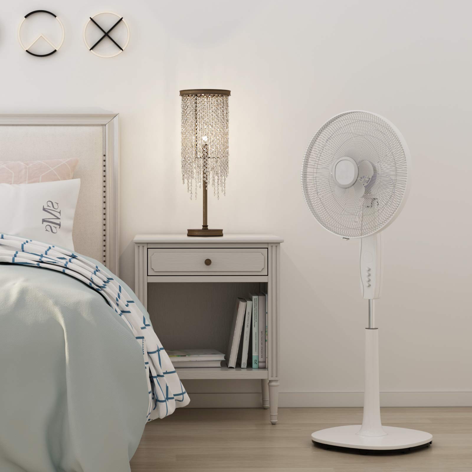 COSTWAY Pedestal Fan, 16-Inch Oscillating Stand Fan with 3 Wind Speeds, Double Blades, Height Adjustable, Whisper Quiet Standing Fan for Home and Office (White)