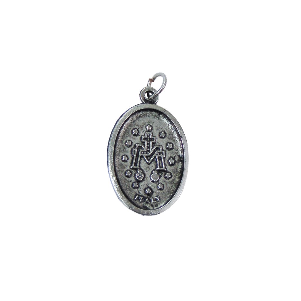 Catholica Shop Catholic Religious Wear Our Lady of Grace Oxidized Silver Medal Pendant with Blue Enamel - 0.59" Width x 1" Length - Lot of 6