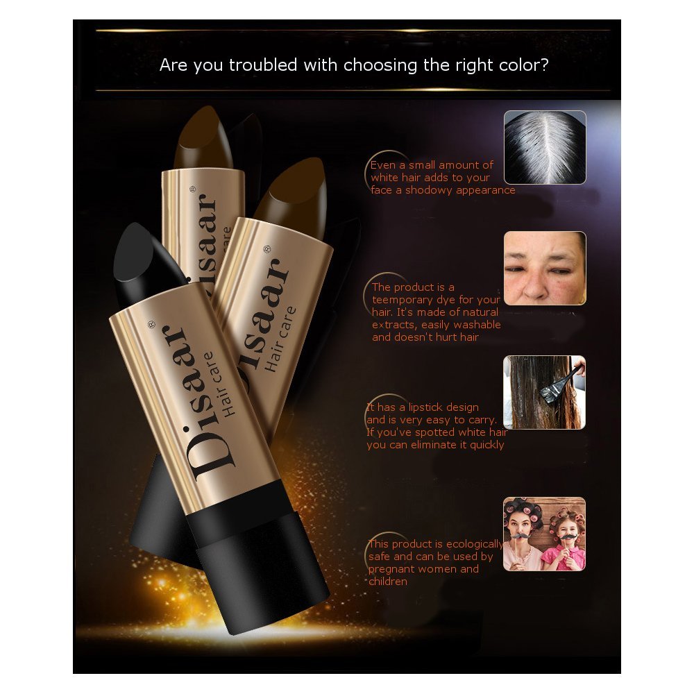 DISAAR Beauty Hair Care Balm Hide White Grizzle Hair Color Lipstick 10g (BLACK)