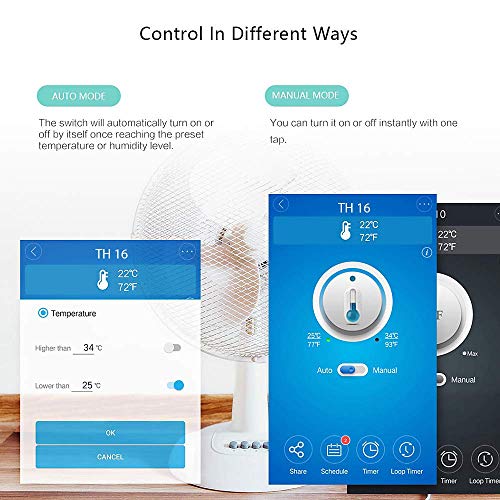 Sonoff TH16 Temperature and Humidity Monitoring WiFi Smart Switch for DIY Smart Home,Compatible with Alexa(16A)