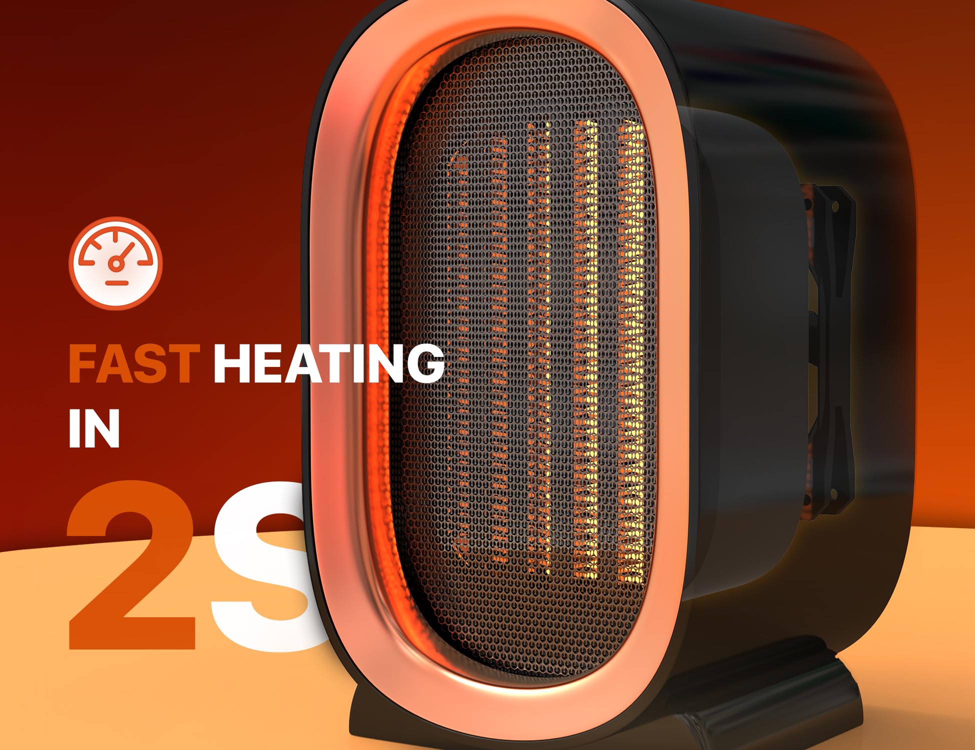 Ceramic Space Heater for Indoor Use, Overheat Protection, Tip-Over Protection, Low Noise Heating, Safe Electric PTC Portable Fan for Office Home Room, Black Smart Handy Warmer for Bedroom Desktop