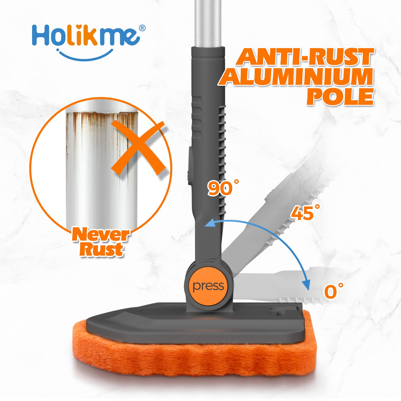 Holikme Shower Bathtub Scrubber for Cleaning with 3 Pack Scouring Pads Extendable Tub and Tile Scrubber Tools for Bathtub Shower Bathroom, Orange