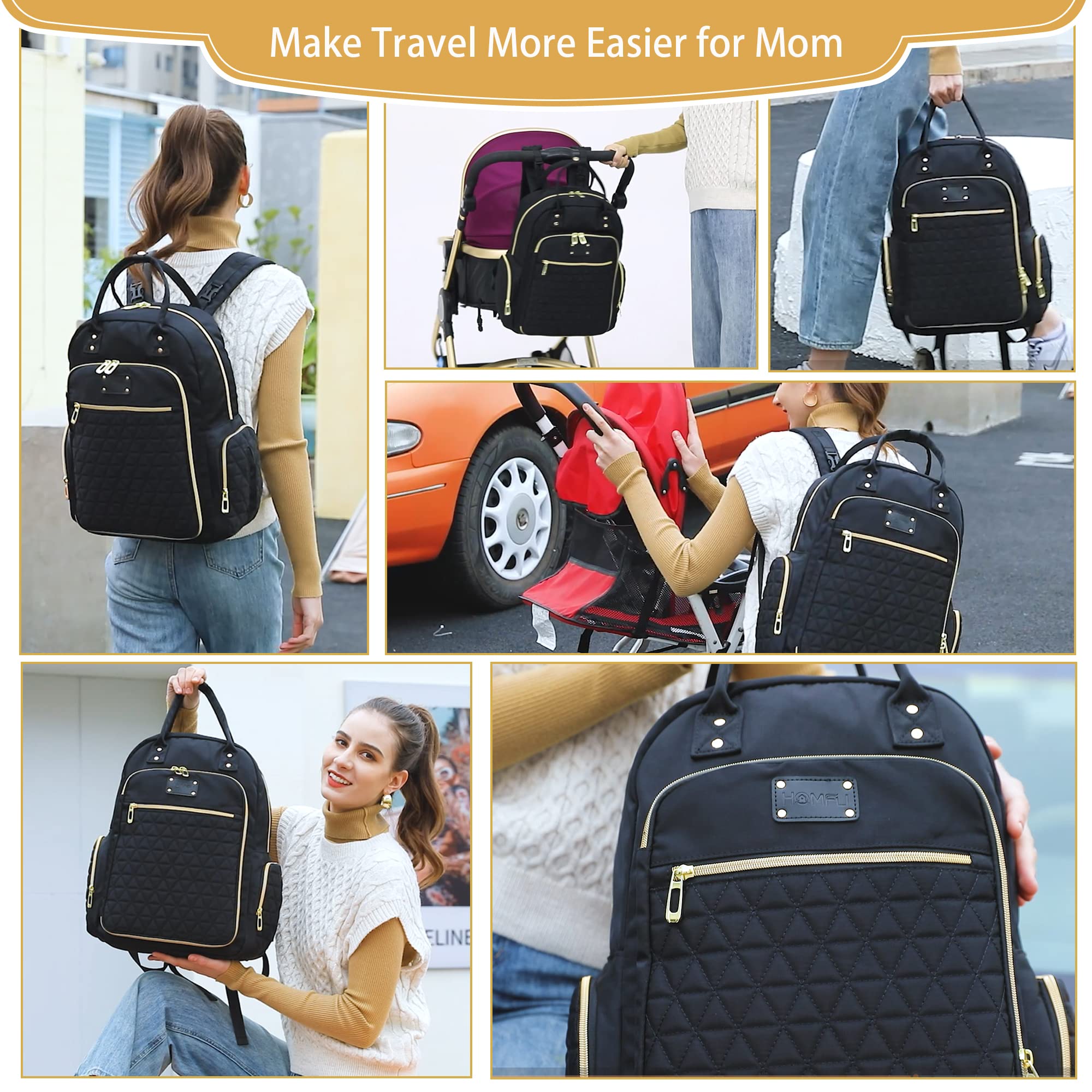 Homfu Diaper Bag Backpack Black Newborn Baby Registry Research Essentials