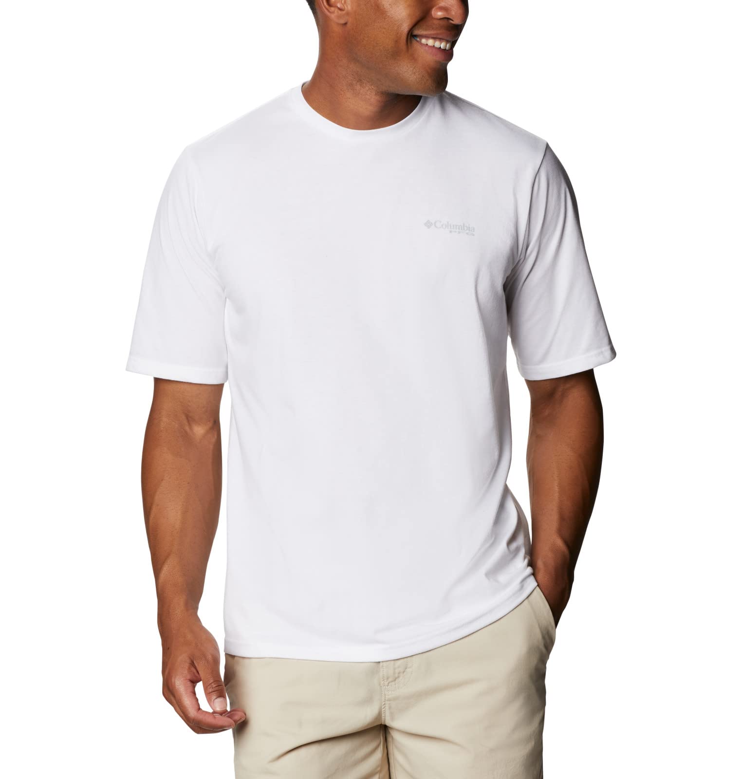 Columbia Men's PFG Carey Chen Graphic Short Sleeve, White/Sailfish, Large