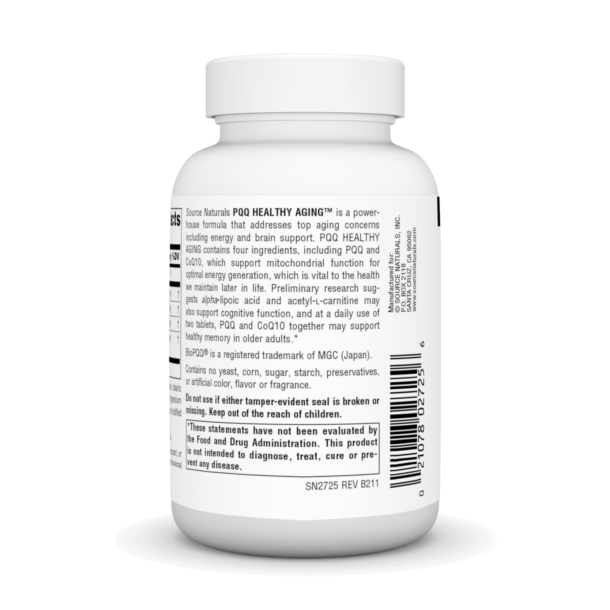 Source Naturals PQQ Healthy Aging - for Mitochondrial Energy & Brain Support - 60 Tablets