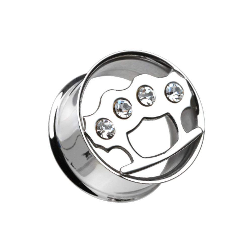 Covet Jewelry Clear Gem Steel Brass Knuckle Double Flared Ear Gauge Plug (5/8" (16mm))
