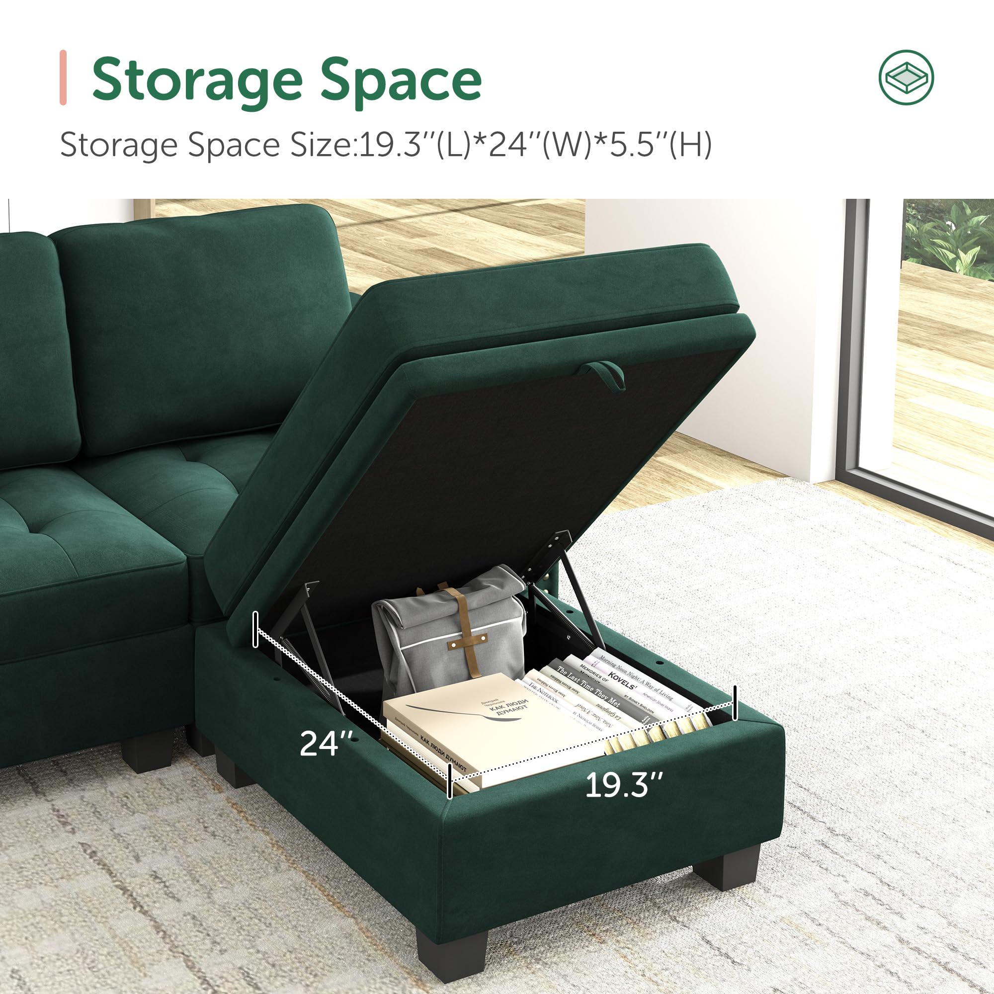 HONBAY Armless Single Seat for Modular Sectional Sofa, Velvet Chair for Sectional Couch, Grey