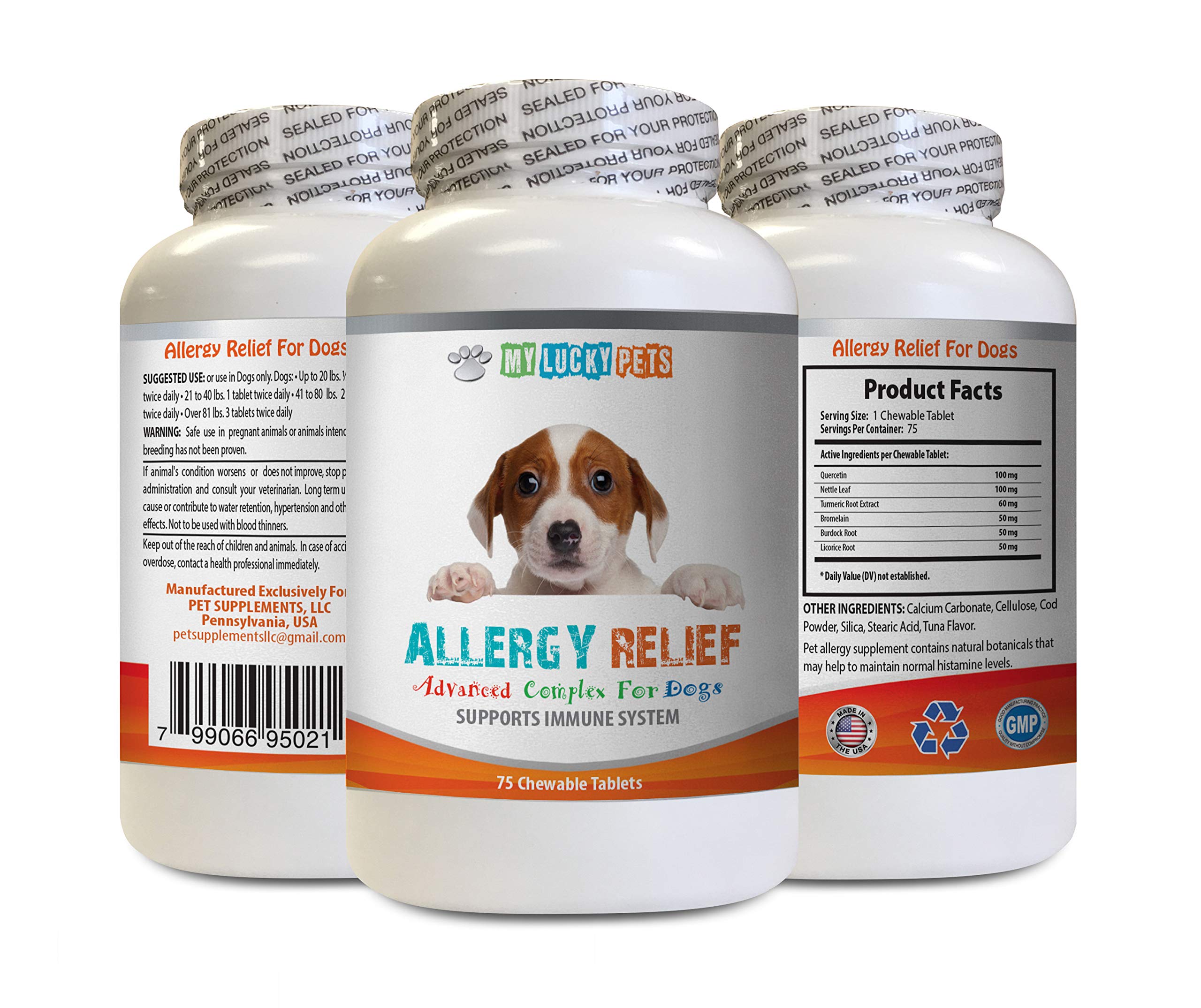 MY LUCKY PETS LLC Dog Allergy Immune - Allergy Relief for Dogs Itch Relief Support - Key Ingredients - quercetin for Dogs Organic - 1 Bottle (75 Chewable Tablets)