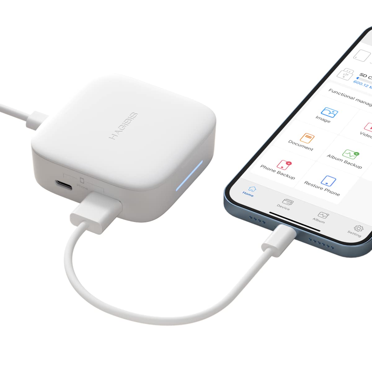 Hagibis Phone Backup Device Cube Auto Backup Photo Storage Photo Stick Picture Video Memory USB Backup Stick for iPhone 15 14 13 12 11 XS Pro Max Mini SE, iPad Pro/Mini, Samsung, Android and Tablet