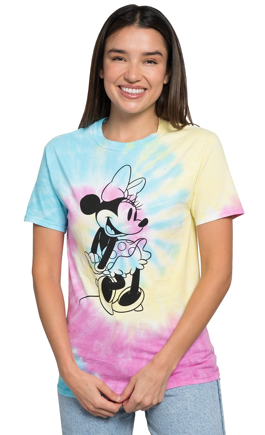 Disney Womens T-Shirt Minnie Mouse Print 100% Cotton (Tie Dye, Medium)