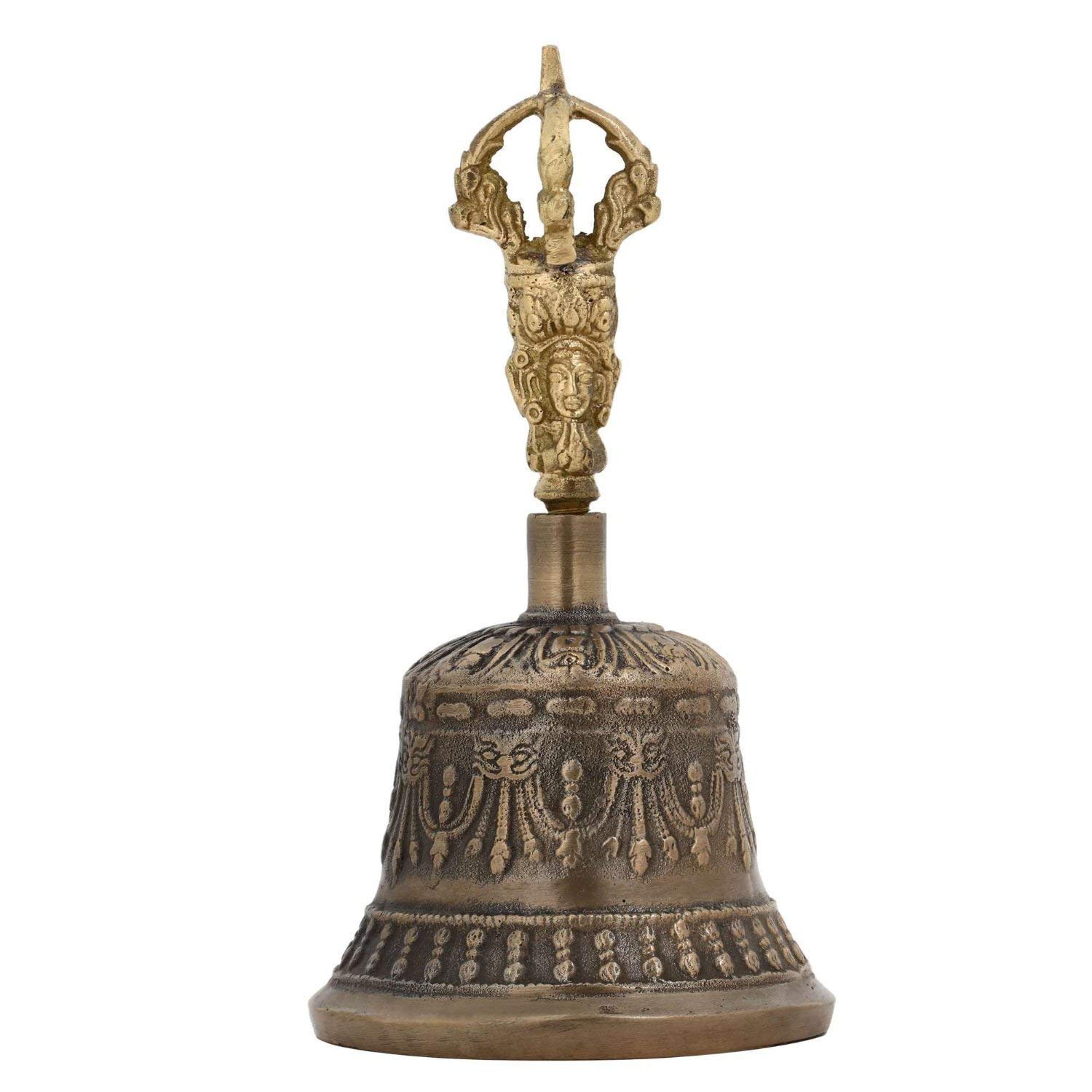 Spiritual Buddhist Tibetan Brass Bell with Dorje Handle For Self Healing Meditation Prayer Brass Tibetan Handbell Fengshui Vastu Meditation Space Healing Spiritual Handcrafted Product (5 Inch)