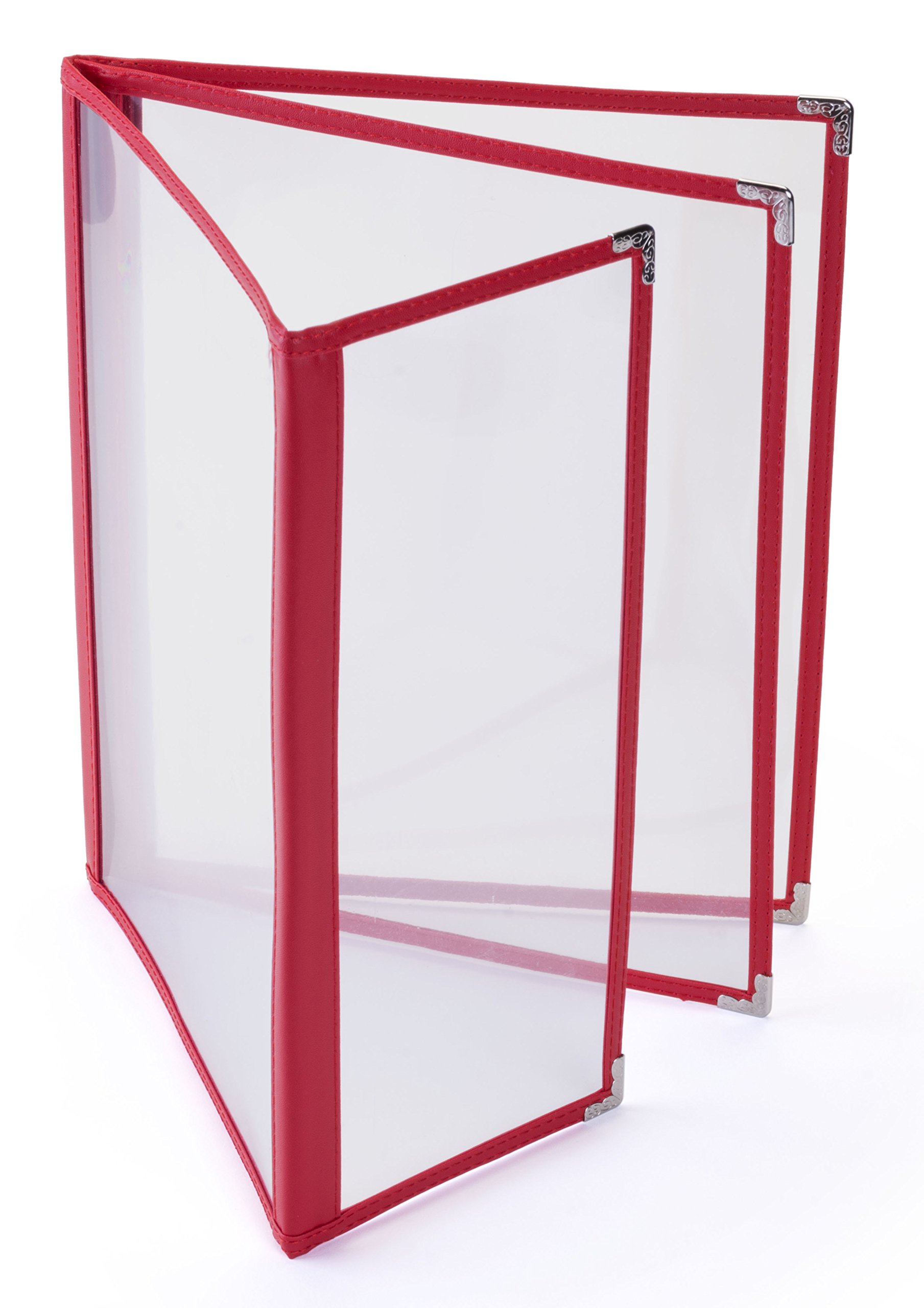 Displays2go Book Style Menu Cover Holder, 8.5-Inch by 11-Inch, Red, Set of 10