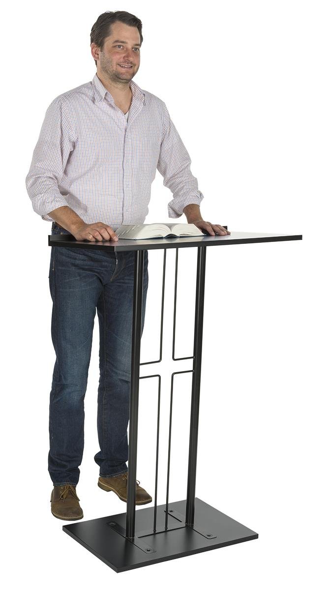 Displays2go LCTPCRSBLK Cross Podium, Floor Standing Pulpit, Slanted Top, Steel with Wood Base, Black