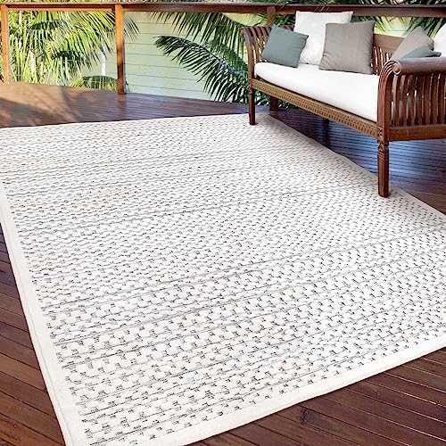 My Texas House Quail Hallow Rug - 3'11" X 5'5" Rectangle In Natural, High-Low, Geometric Design, Indoor Outdoor Patio And Home Decor