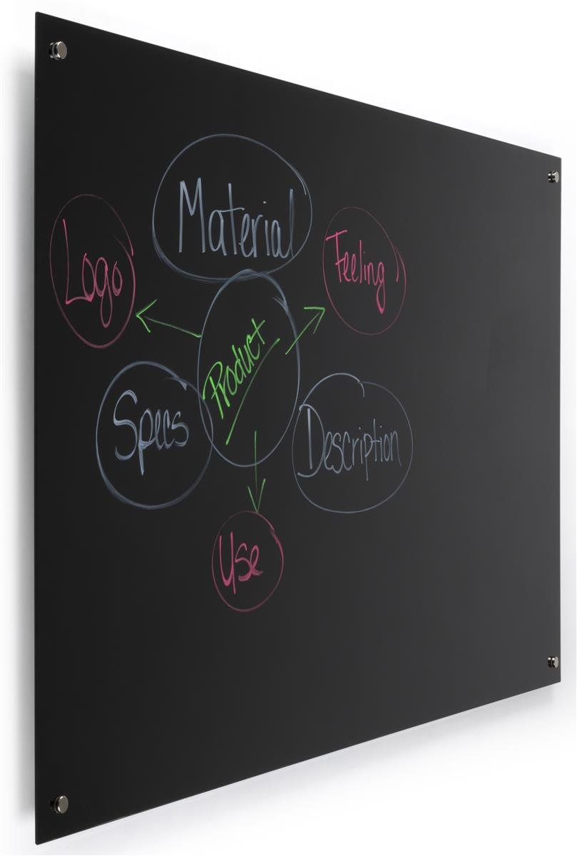 Displays2go, Glass Blackboard, Tempered Glass Construction, Magnet Receptive, Frameless Design – Black Finish (GB3660SBK)