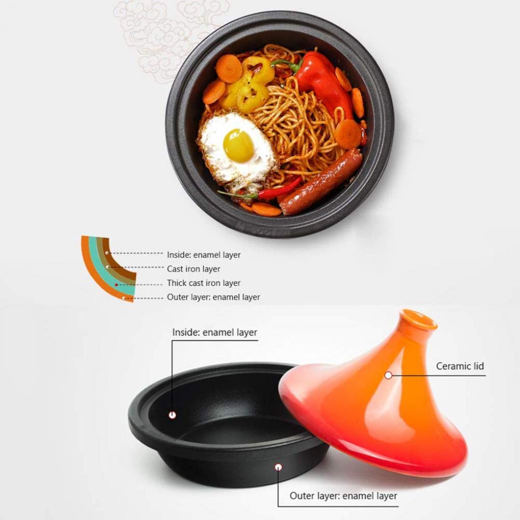 MYYINGBIN 1.7Liter Tagine Pot with Enameled Cast Iron Base and Cone-Shaped Lid Anti-Hot Silicone Gloves, Suitable for 1-4 People, Red