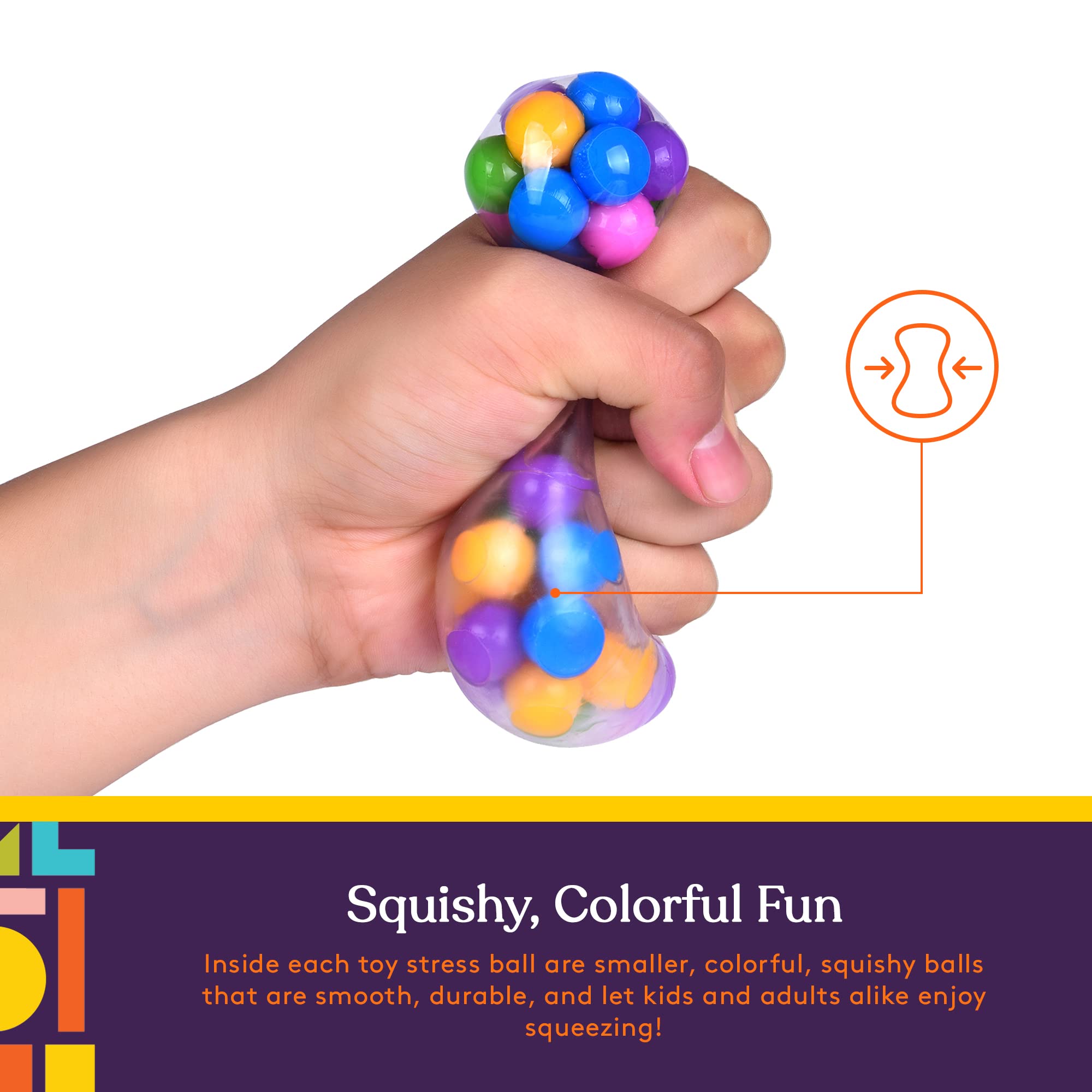 Squishy Stress Ball Squeeze, Color Sensory Toy, Relieve Tension, Anxiety, ADHD, Home, Travel and Office Use, Fun for Kids and Adults (4-Pack)