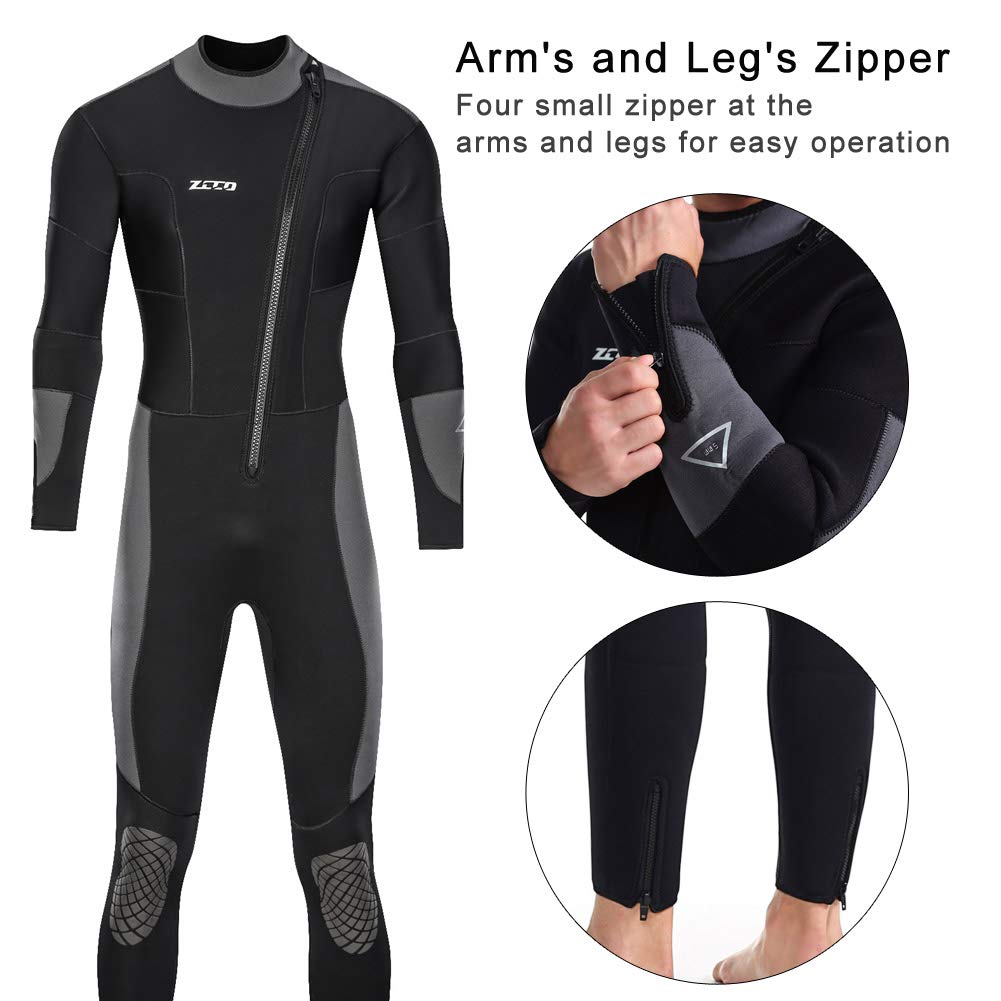 DIVESAIL Wetsuit 5mm Neoprene Full Wetsuit Front Zipper for Men Diving Snorkeling Scuba Surfing, Black-Gray