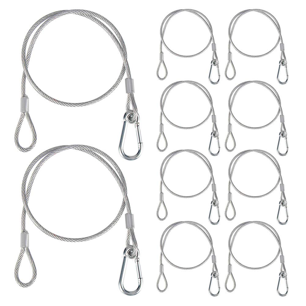 Stage Lights Safety Cable, 10PCS WorldLite Premium 110lb Load Duty and 4mm in diameter Safety Cable, 26’’ Stainless Steel Safety Rope for Stage Lighting Party or DJ Lighting