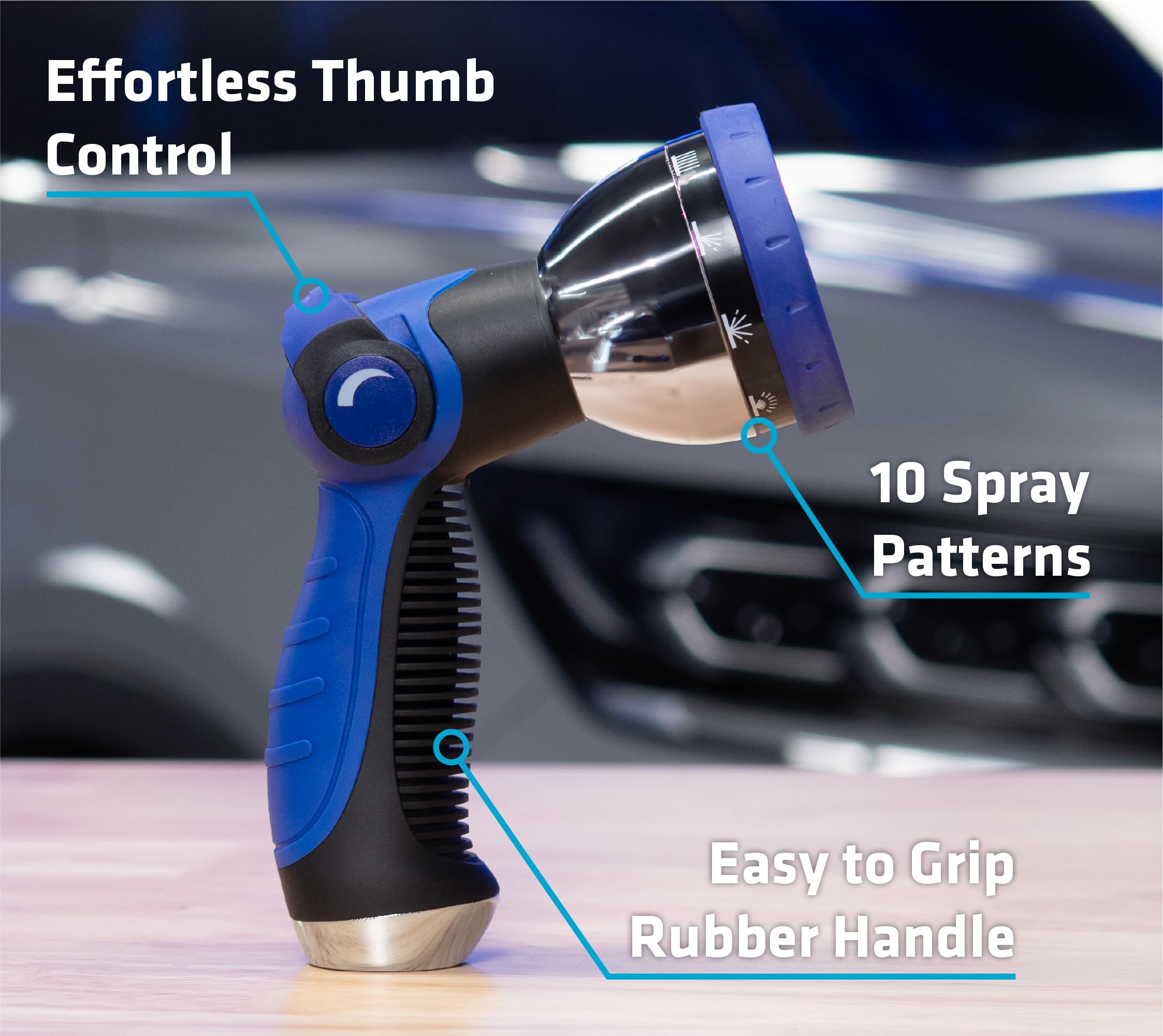 VIKING Hose Nozzle, Garden Hose Nozzle with 10 Spray Patterns, Adjustable Heavy Duty Thumb Control Water Hose for Washing Car, Watering Plants, Washing Pets, and Home Use