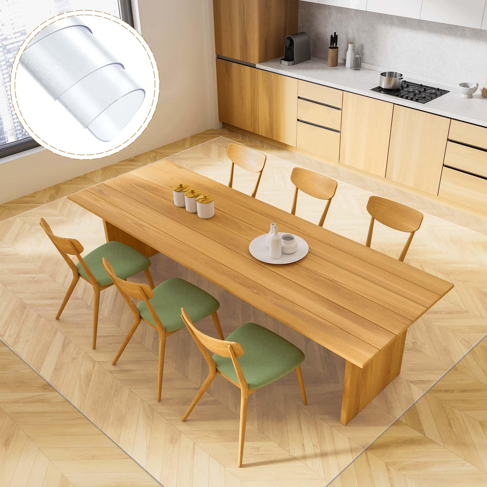 Drydiet Clear Plastic Floor Mat 5.2' x 4.3' Vinyl Area Rug for Dining Table, Large Waterproof Plastic Floor Mats for Kitchen Vinyl Area Rug Carpet PVC Chair Rug for Home Laundry Office Kitchen