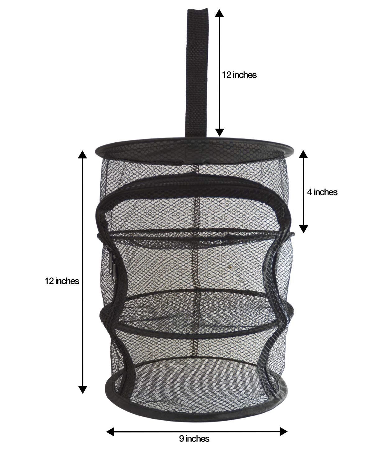 Natural Buy 9 Inch 3 Level MICRO Hanging Dry Net Indoor/Closet Drying Rack for Herbs, Organizer, Freshner - Black Mash Screen with Top-to-Bottom Zipper - Apartment Size with Zipped Storage Pouch