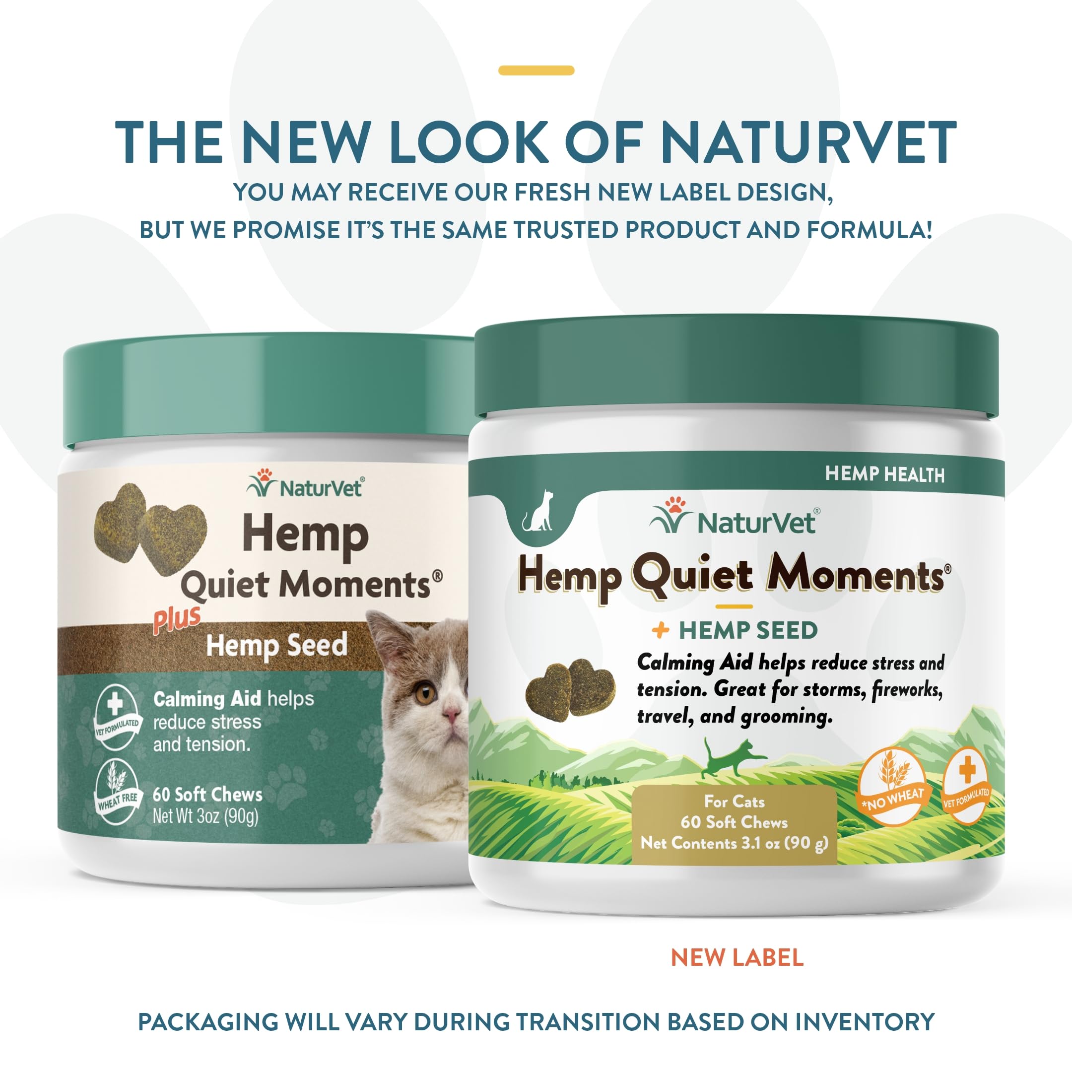 NaturVet Hemp Quiet Moments Plus Hemp Seed for Cats, 60 ct Soft Chews, Made in USA