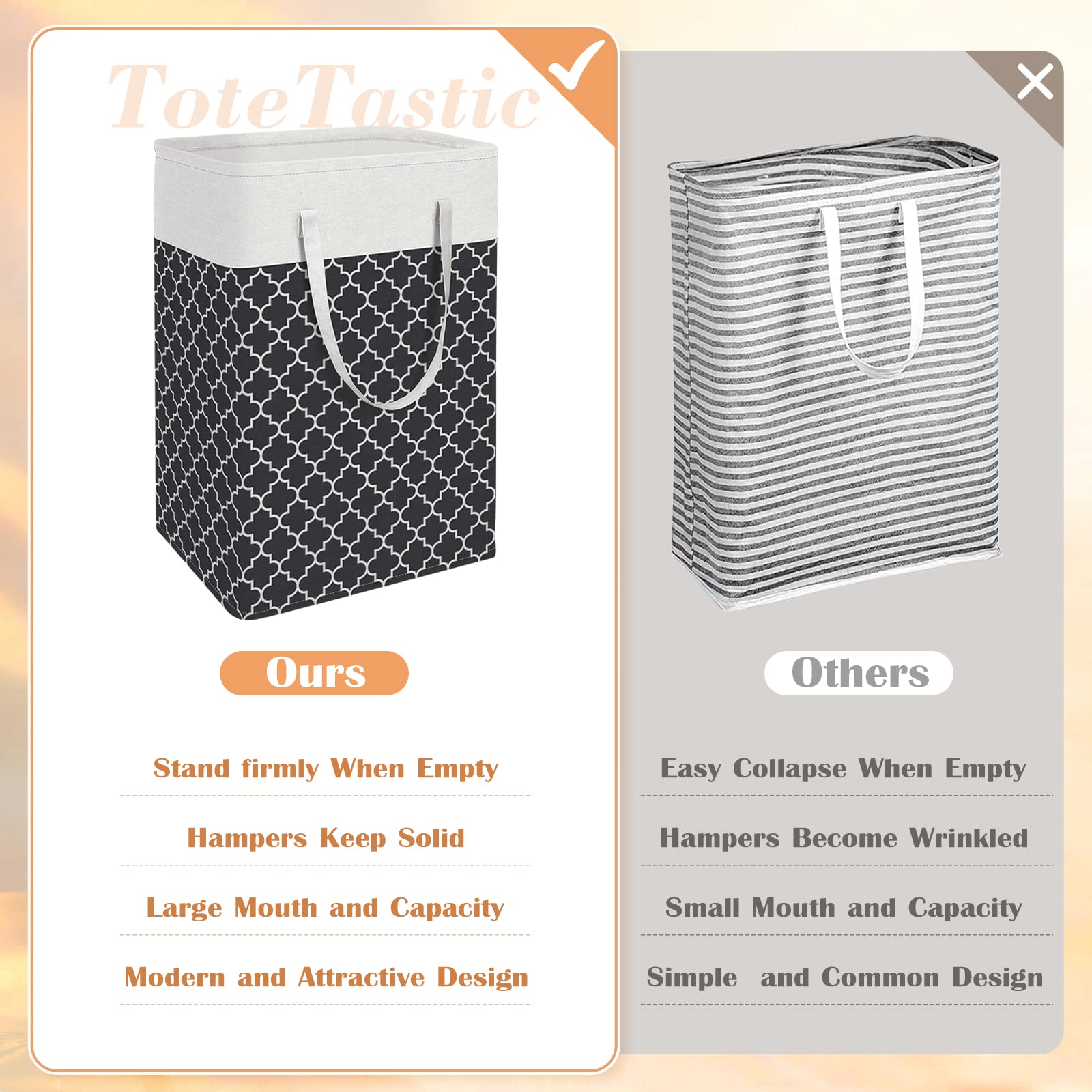 ToteTastic 3-Pack Laundry Basket, Freestanding&Waterproof Laundry Hamper, Collapsible Tall Clothes Hamper with Easy Carry Handles for Clothes, Towels&Toys in the Family and Dorm,Clover Black,100L