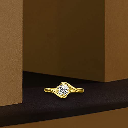 DIYA 4-Prong-Setting 1 Carat Moissanite Diamond Rings 14K Gold Plated Personalized Custom Engraved Anniversary Engagement Wedding Band Promise Rings for Her (10.0)