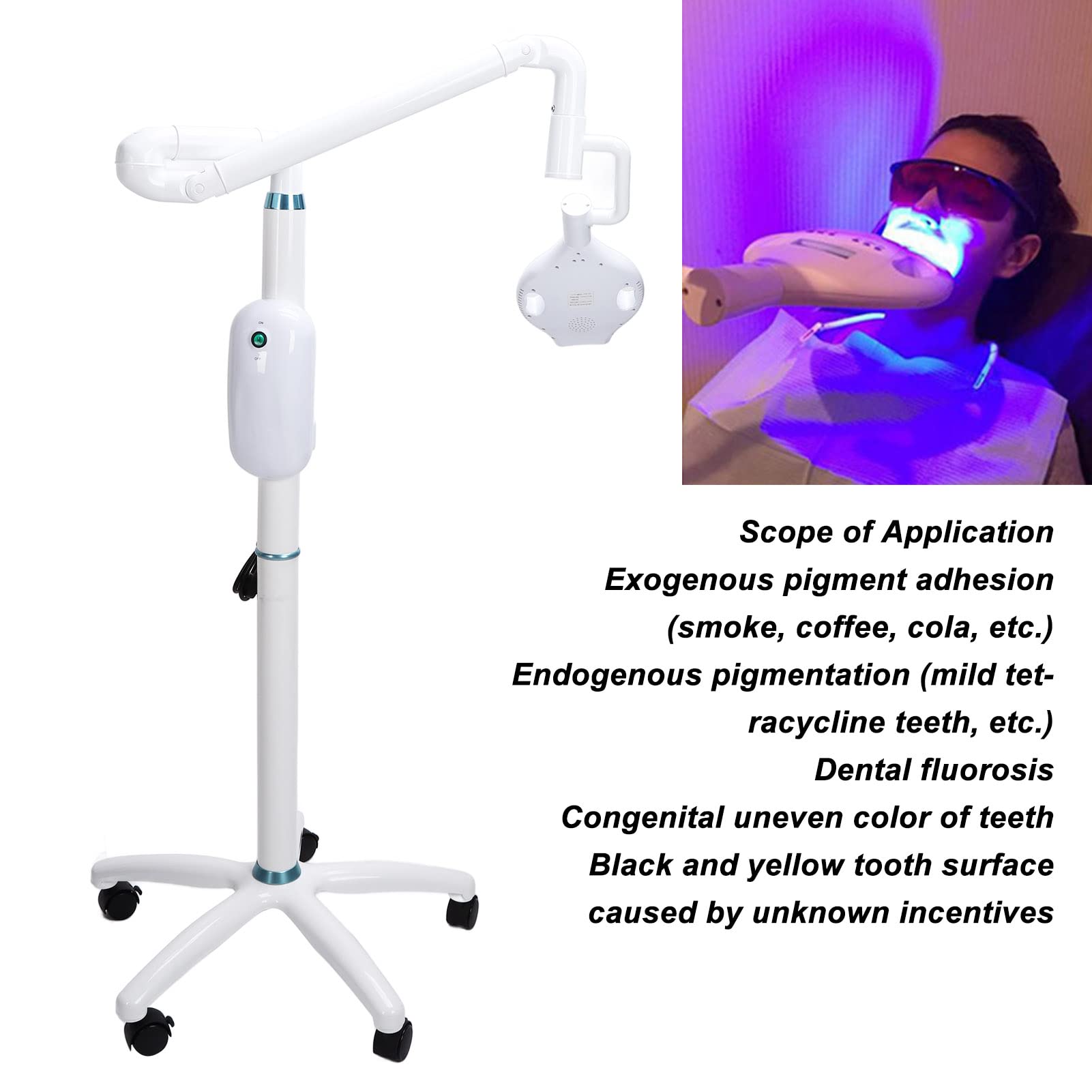 HASAKI Desk Type Dental lamp, Standing Movable Dental lamp, 8 LED Lamps, Built in high Power Fan, Cooling and whitening LED Lamps(Eurocode)