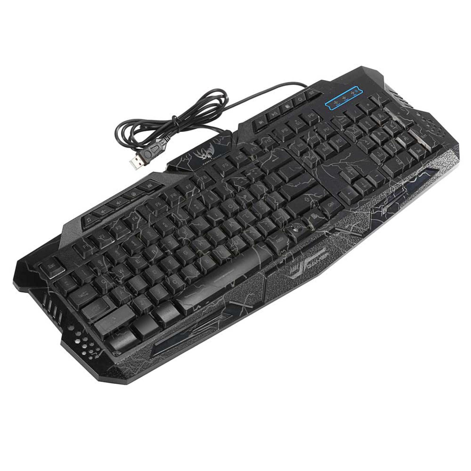 HAUBIS A878 114-Key LED Backlit Wired USB Gaming Keyboard with Cracking Pattern Black
