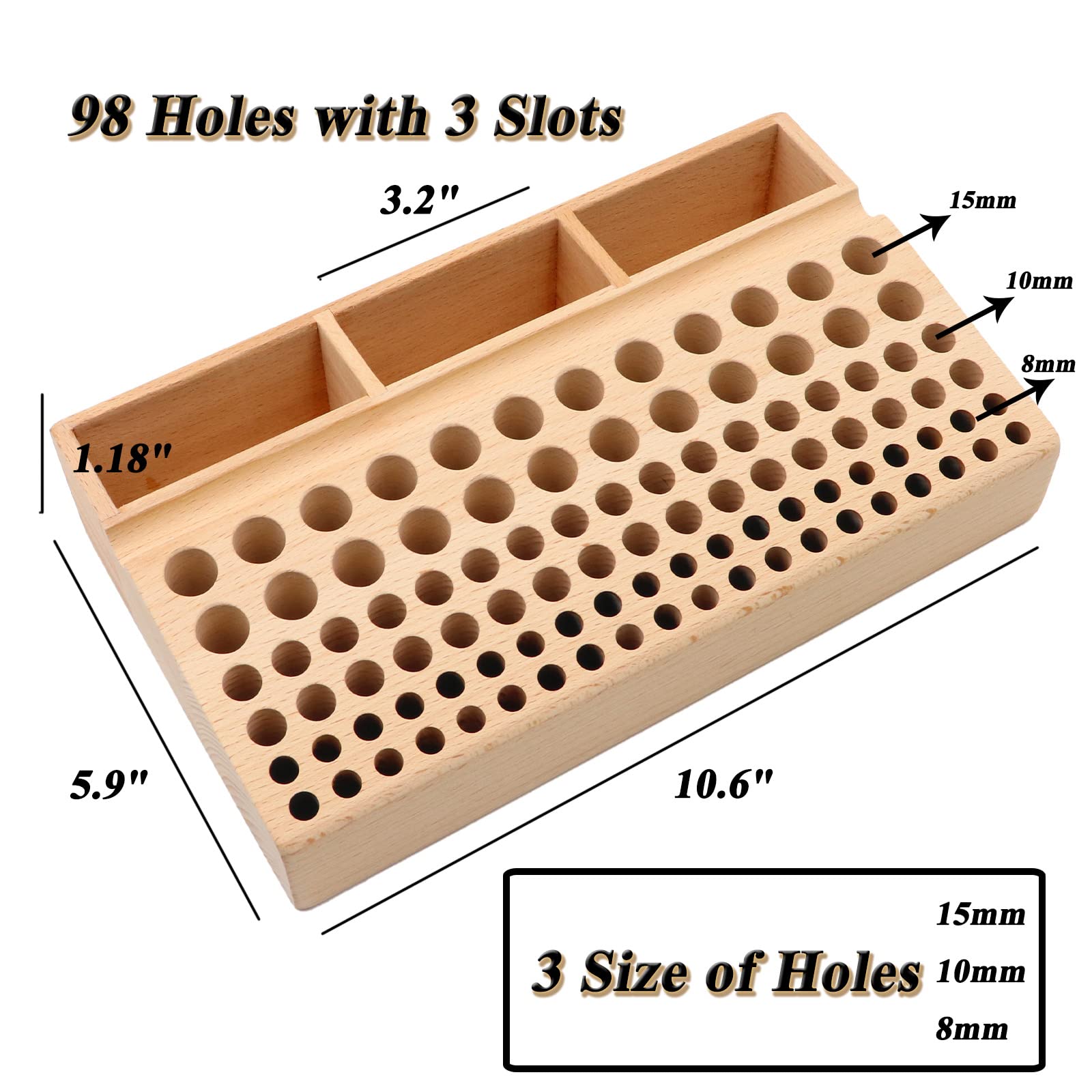 Professional Leather Craft Tool Holder, 98 Holes Wooden Leathercraft Tool Stand Organizer with 3 Slots, Large Tool Rack Storage