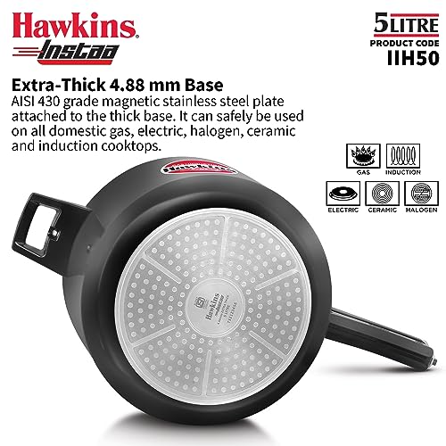 Hawkins 5 Litre Instaa Pressure Cooker, Induction Inner Lid Cooker, Tall Body Hard Anodised Cooker, Best Black Cooker, Black (IIH50)