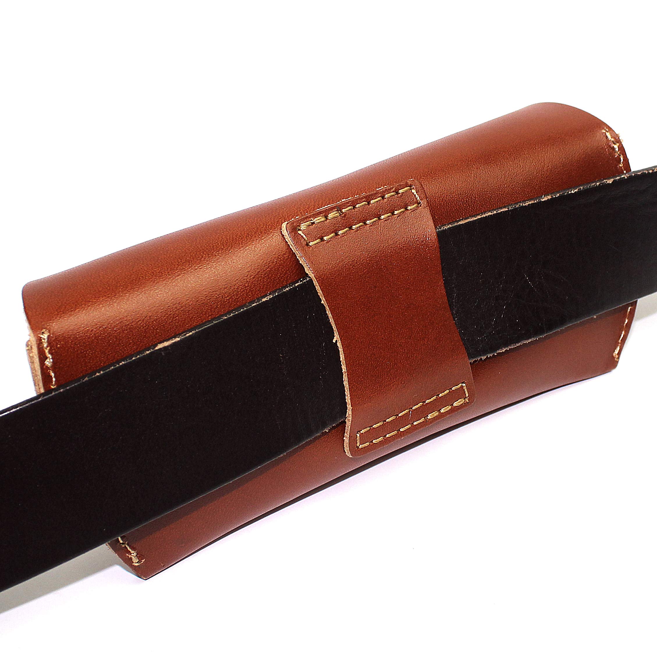 DK86 Genuine Leather Glasses Case Sunglasses Pouch Eyeglass Case, with Belt Loop, for Men and Women (Black)