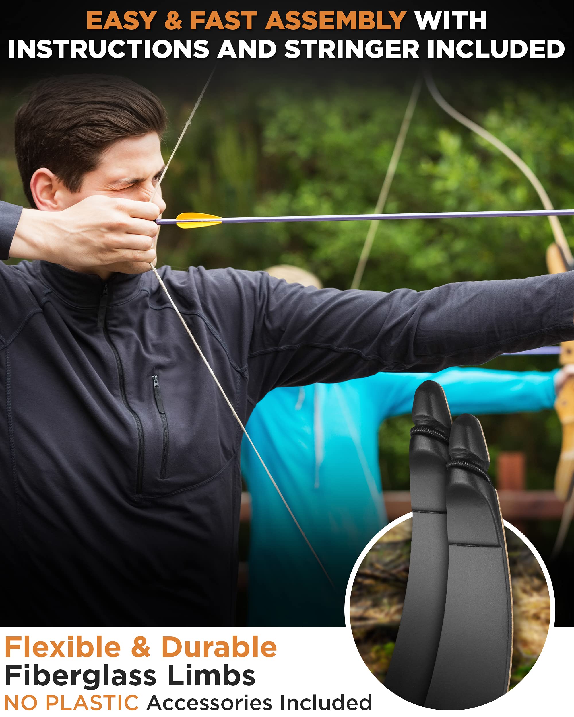 CREATIVE XP Takedown Recurve Bow Set for Adults, Youth, or Beginners – 60” Hunting Target Shooting Archery Bows with Wooden Riser and Fiberglass Limbs – Traditional Right Handed Longbow - 30 Lbs