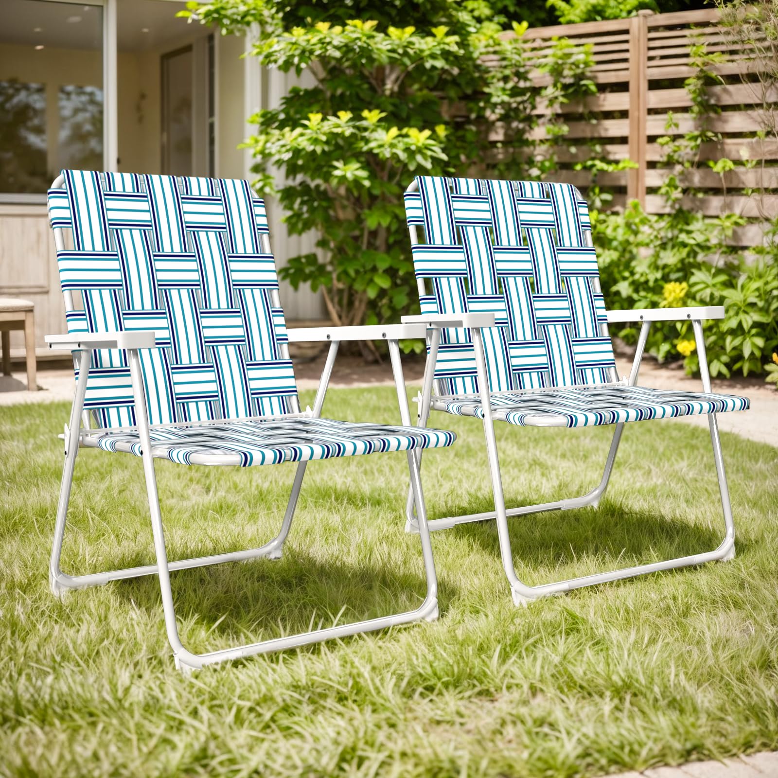 GREZJXC Beach Chair 2-Set,Camping Chairs Webbed Portable Lawn Chair Outdoor lounge Chair Portable Dining Chairs with Armrests for Camping