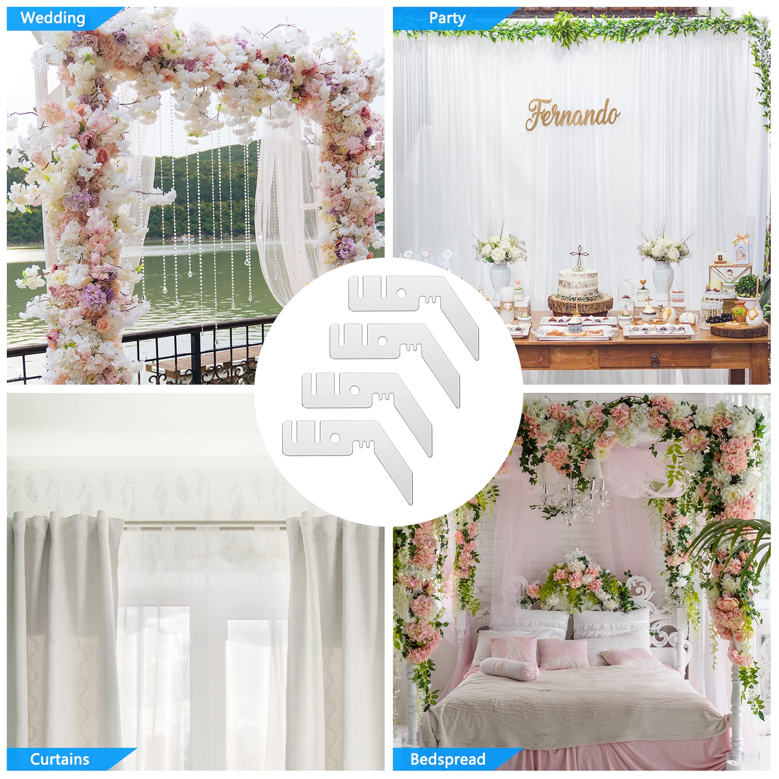 Wenyrich 3'' Double Crossbar Hanger 4Pcs Pipe and Drape,Wedding Valance Hanger for Backdrop Portable Curtain Stand Parties