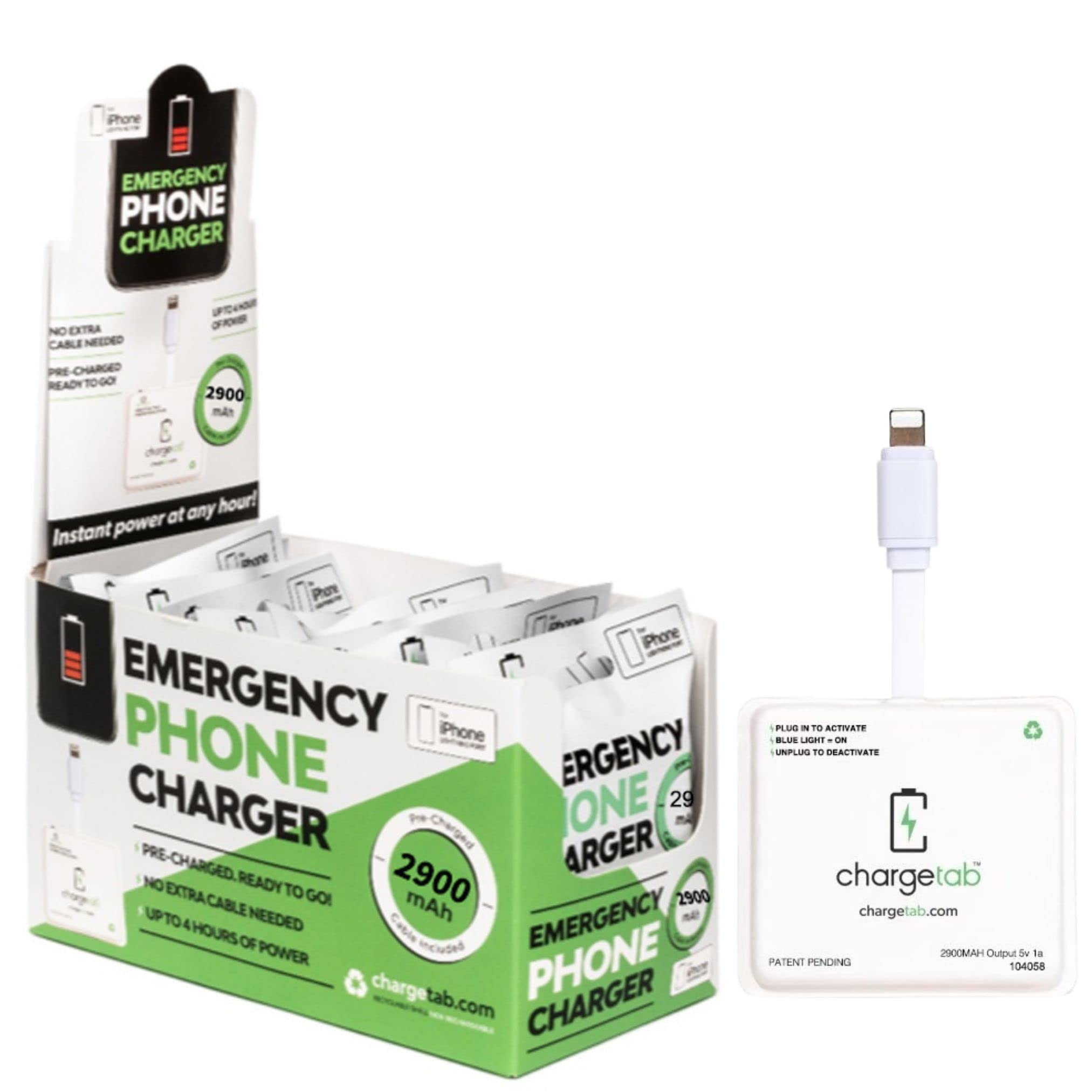 ChargeTab New V4 Emergency Portable Cell Phone Power, iPhone Compatible Lightning Charger, Pre-Charged Battery Pack with 2 Year Shelf Life (2900mAh Each) (6 Pack)