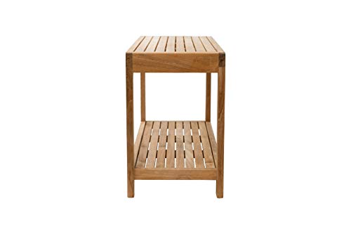 NORDIC STYLE TEAK Wood Shower Stool and Spa Bench with Shelf, Teak Shower Bench for Indoor and Outdoor Use, Teak Storage Bench, Teakwood Shower Bench, Natural Teak Finish, 35"