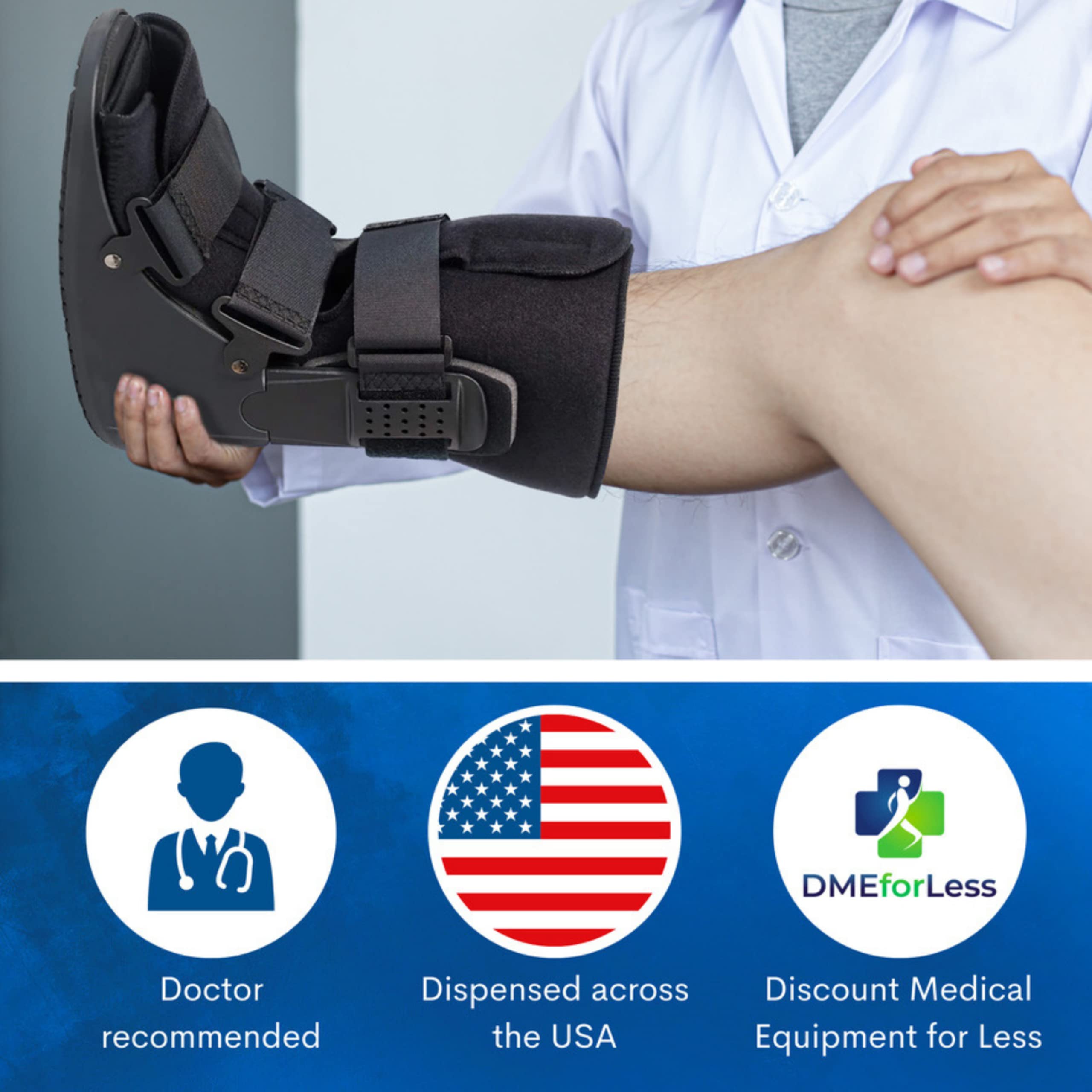 DMEforLess Low Top Non Air Medical Walking Boot - Ankle Brace and Foot Brace for Stress Fracture Support - Post OP Shoe for Broken Toe, Achilles Tendonitis Relief, Sprained Ankle Support (Small)