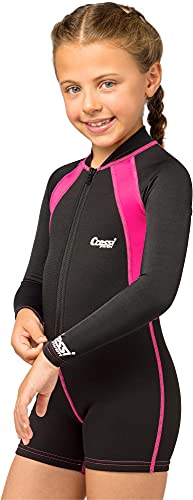 Cressi 1.5mm Neoprene One-Piece Long Sleeves Kids Swimsuit Shorty, Pink, Medium