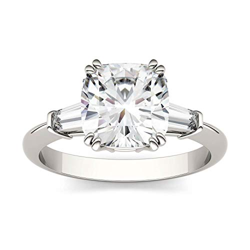 Charles & Colvard Created Moissanite 8mm Cushion Cut Engagement Ring for Women | 2.77 cttw DEW | Lab Grown | Solid 14K White Gold with Rhodium | Size 8.5
