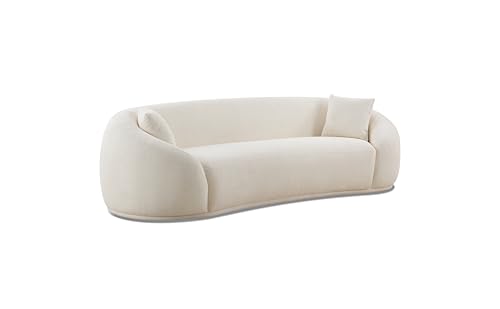 MEETAKING 103.5'' Special-Shaped Curved Hug Sofa,Curved and Plump Shape,2 Throw Pillows,4-Seater Sofa,Fabric Sofa for Living Room, Office, Apartment. (White)